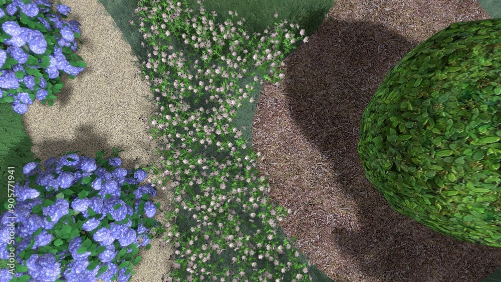 3d image of the landscape design of the home territory. Landscaping of ...