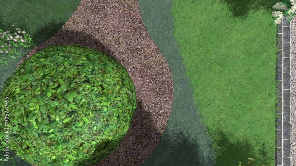 3d image of the landscape design of the home territory. Landscaping of ...