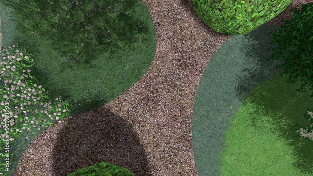 3d image of the landscape design of the home territory. Landscaping of ...