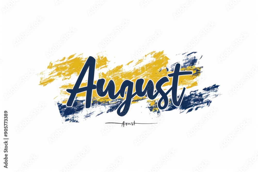 elegant style, with the text "August", solid background, yellow and ...
