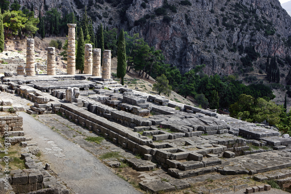 The Temple of Apollo at Delphi (Greece) one of the most important sanctuaries of ancient Greece ...