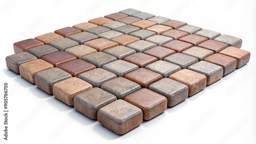 ภาพประกอบสต็อก Perspective View of a Stone Paver Pattern, 3D Rendering ...