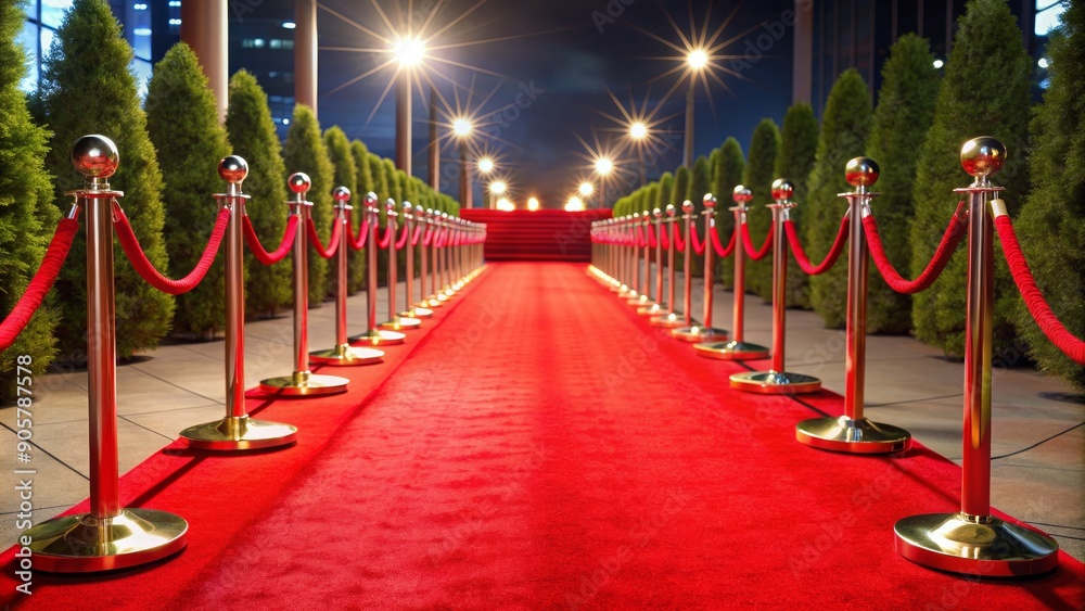Red Carpet Entrance with Golden Stanchions, red carpet, velvet ...