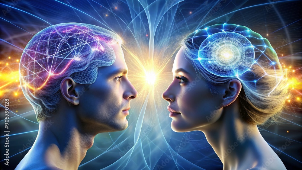The Intertwined Minds A Digital Art Composition Depicting Two People's ...