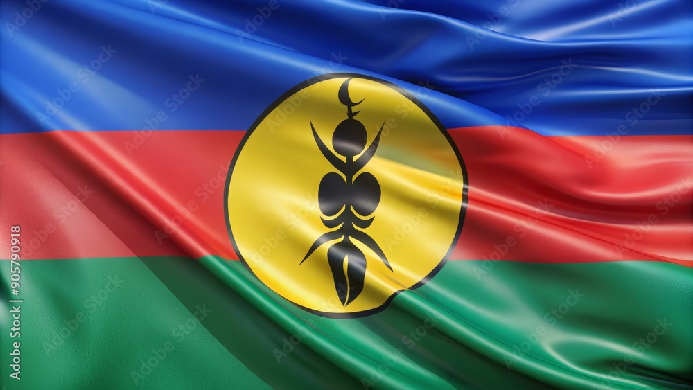 Waving Flag of New Caledonia, Blue, Red, Green, Yellow, Symbol, Culture ...