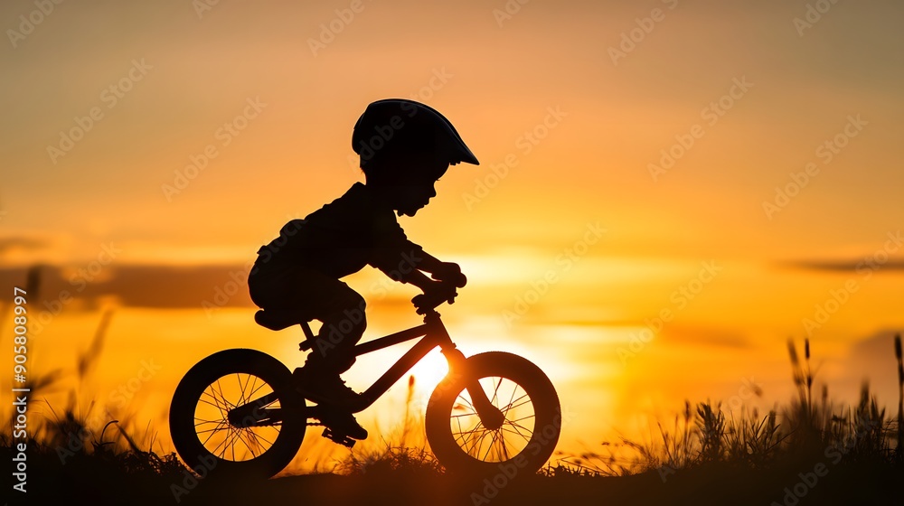 Silhouette Balance Bike for kids. This Boy practicing balance With a ...