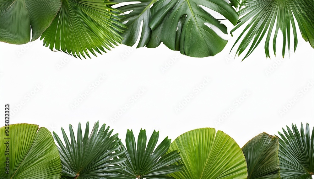 tropical leaves header and footer border isolated on transparent ...