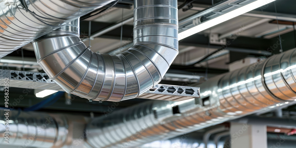 Ventilation system ductwork closeup. HVAC, air conditioning, ductwork ...