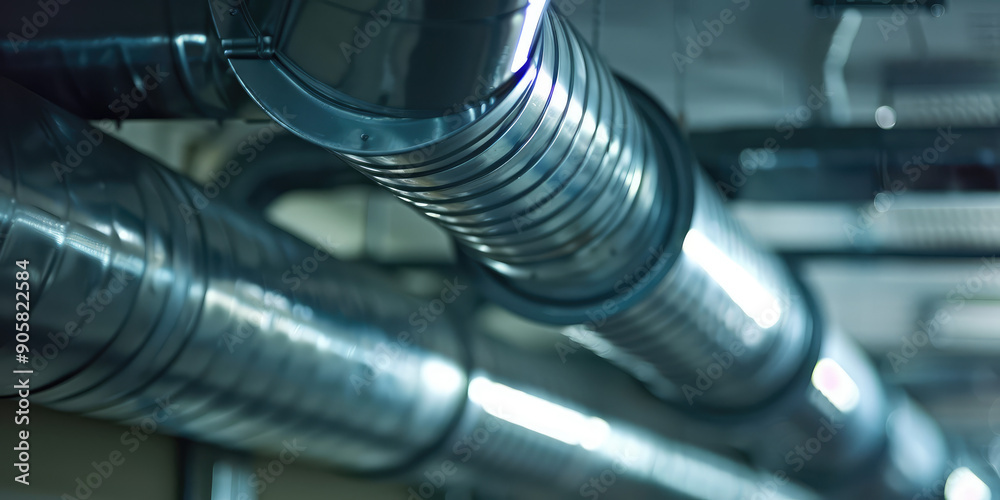 Ventilation system ductwork closeup. HVAC, air conditioning, ductwork ...