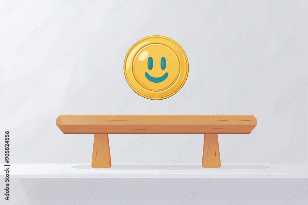 Smiley face ball balancing on a wooden plank symbolizing the balance of ...