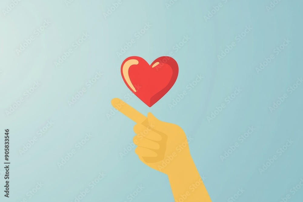 Hand pointing at a floating red heart illustrating the concept of love ...