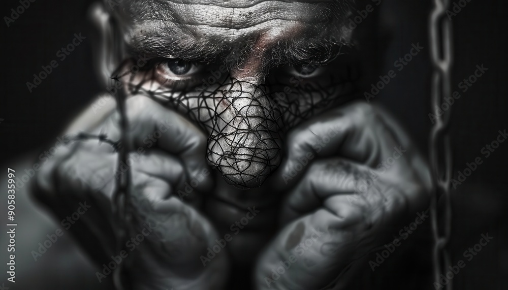 Inmate in a prison cell, reflecting on their life, Realism, Cool tones ...