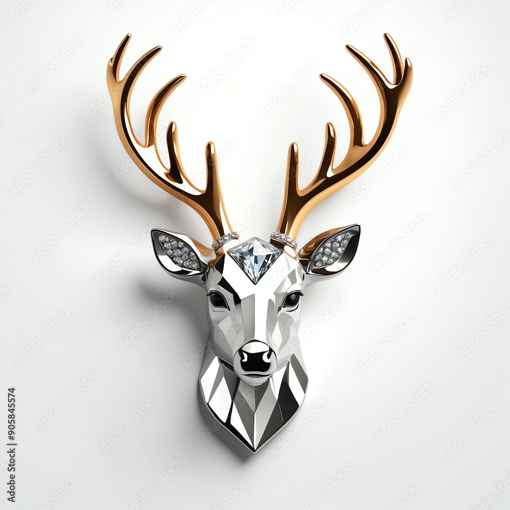 diamond shiny deer head 3d art logo in plain white background 45 Stock ...