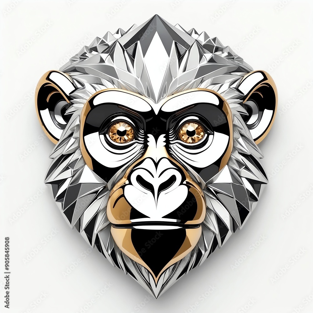diamond shiny monkey head 3d art logo in plain white background 130 ...