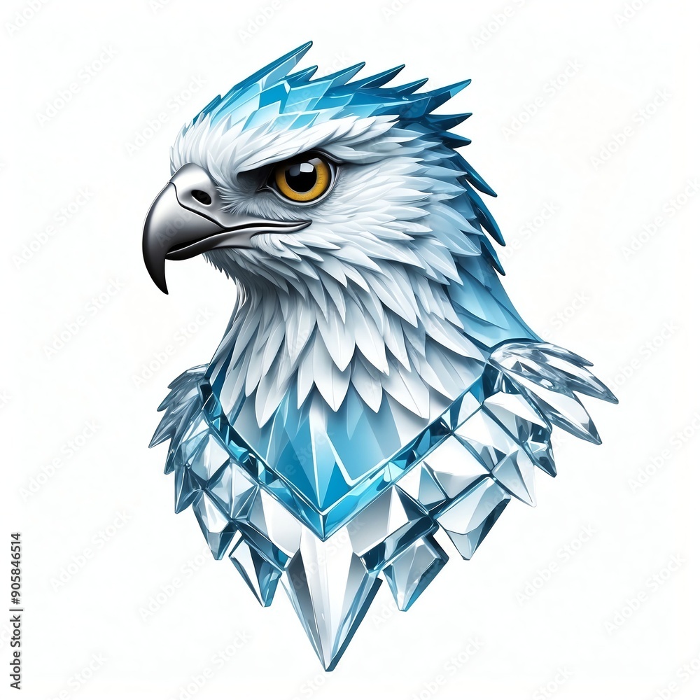 ice crystal blue falcon head 3d art logo in plain white background 282 ...