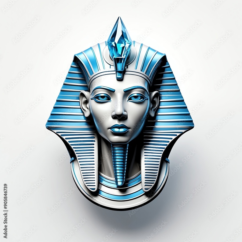 ice crystal blue pharaoh head 3d art logo in plain white background 350 ...