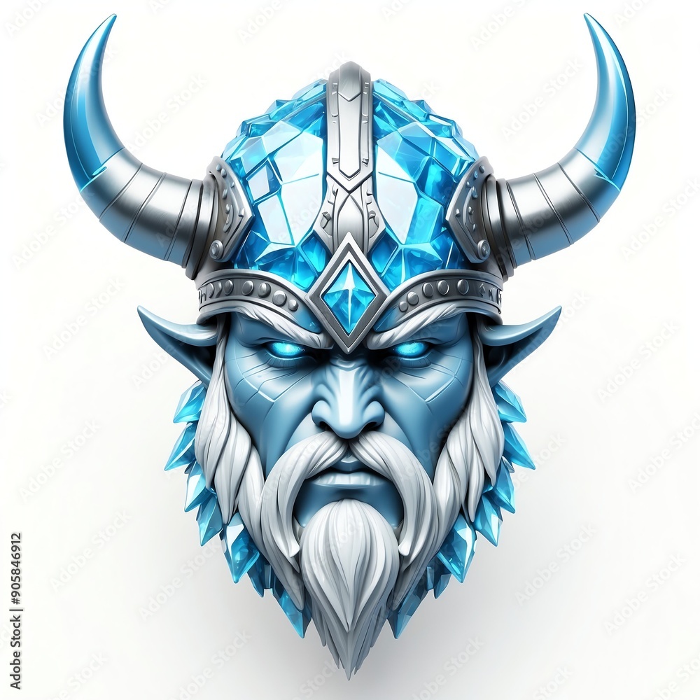 ice crystal blue viking head 3d art logo in plain white background 394 ...