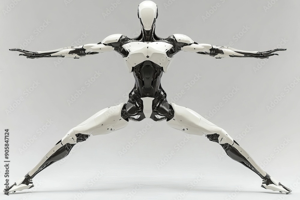 Dynamic pose of a humanoid robot in a T-pose symbolizing balance ...