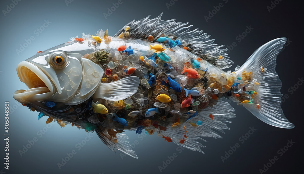illustrative representation of a food fish made entirely of plastic ...
