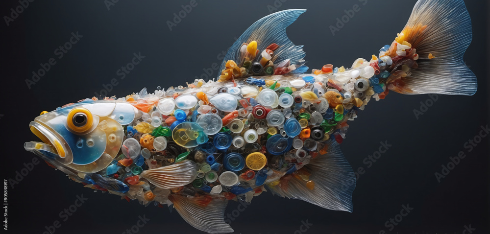 illustrative representation of a food fish made entirely of plastic ...