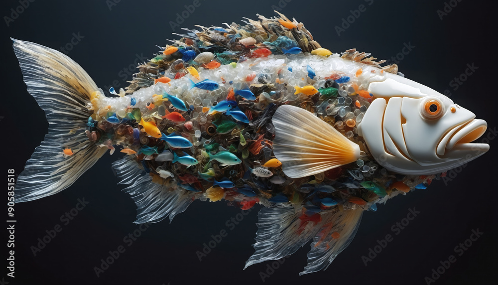 illustrative representation of a food fish made entirely of plastic ...