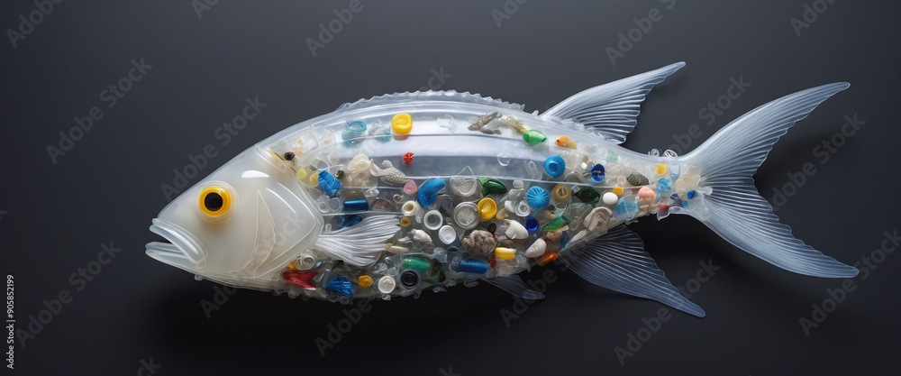 illustrative representation of a food fish made entirely of plastic ...