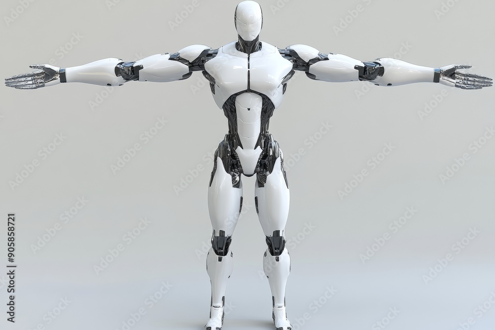 ภาพประกอบสต็อก Humanoid robot in a T-pose symbolizing balance symmetry ...