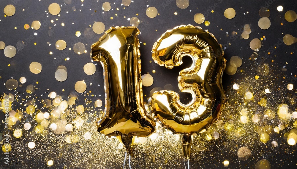 13th Foil Helium Birthday Decoration Balloons, Golden 13 Balloons For ...