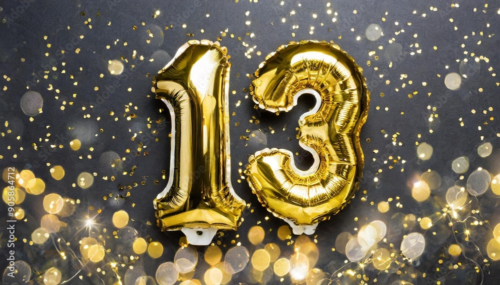 13th Foil Helium Birthday Decoration Balloons, Golden 13 Balloons For ...