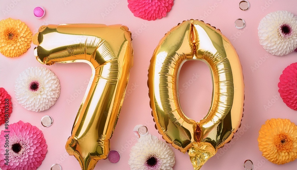 70th Foil Helium Birthday Decoration Balloons, Golden 70 Balloons For ...