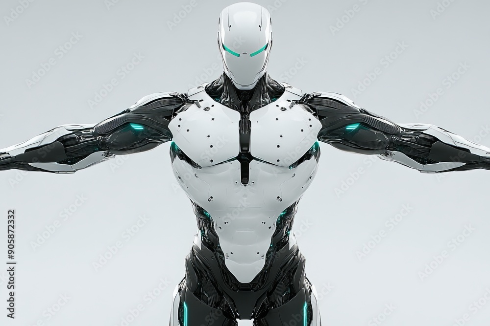Futuristic humanoid robot in a T-pose symbolizing balance symmetry and ...