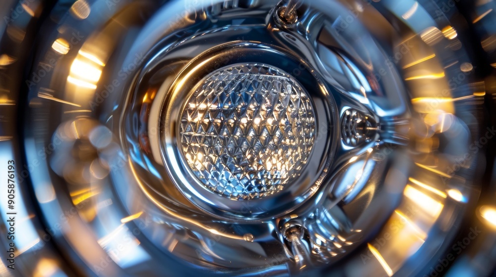 The underside of a fog light showcasing the reflective surface and ...