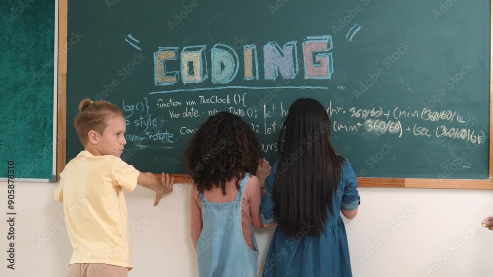 Back view of smart student writing coding engineering prompt and generated AI programing system ...