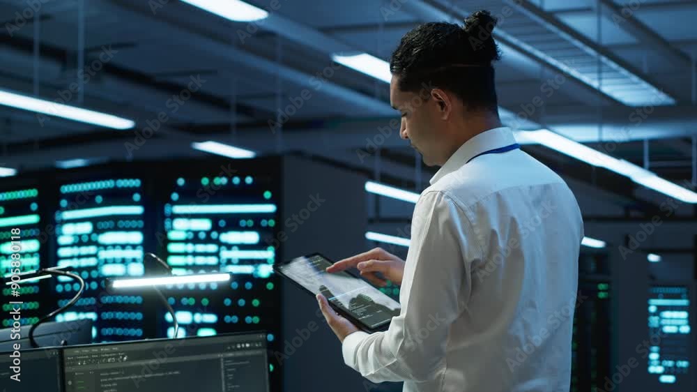 System administrator overseeing data center, making improvements and ...