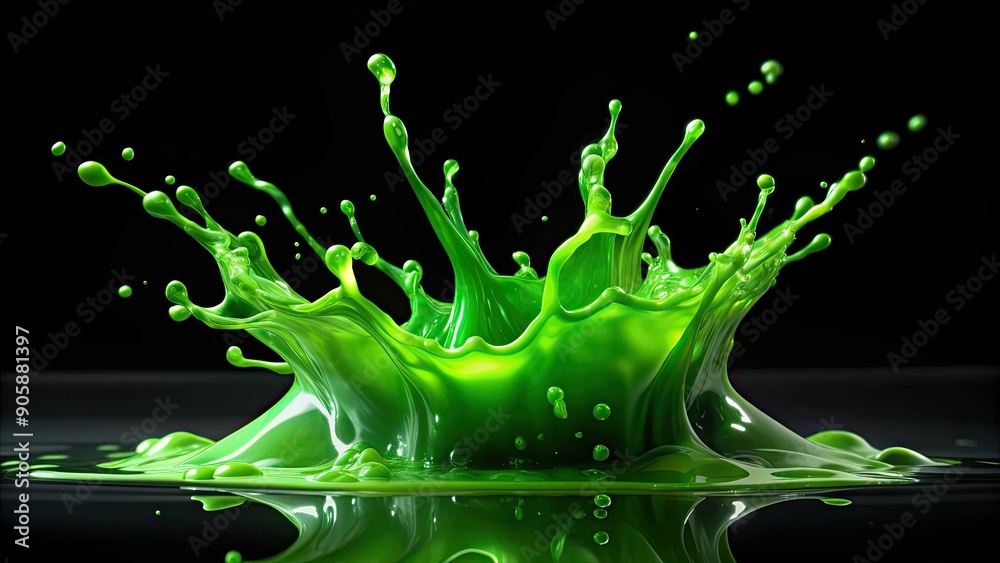 Abstract green slime splash on black background, perfect for liquid ...