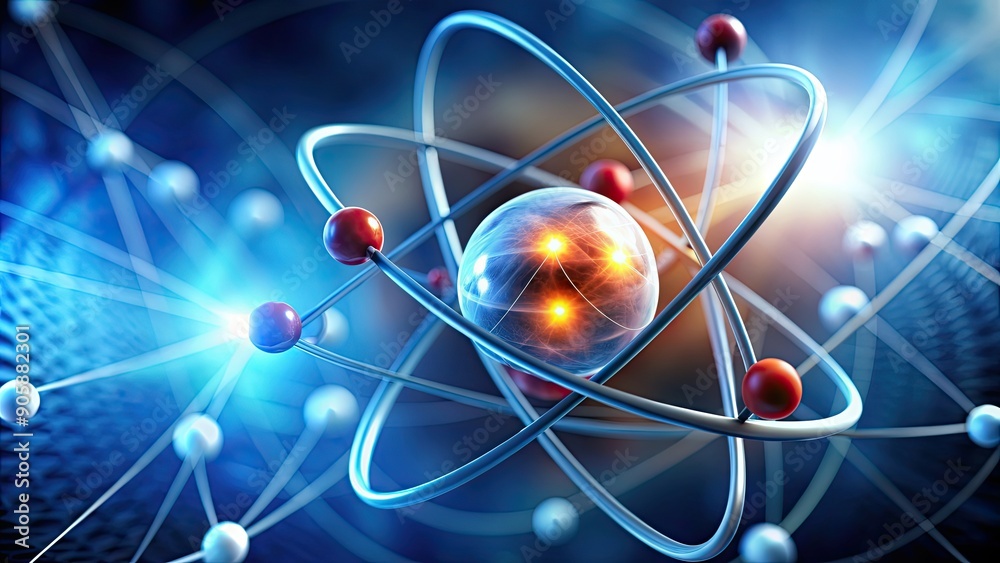 An atom in close-up showing its nucleus and electron cloud, science ...