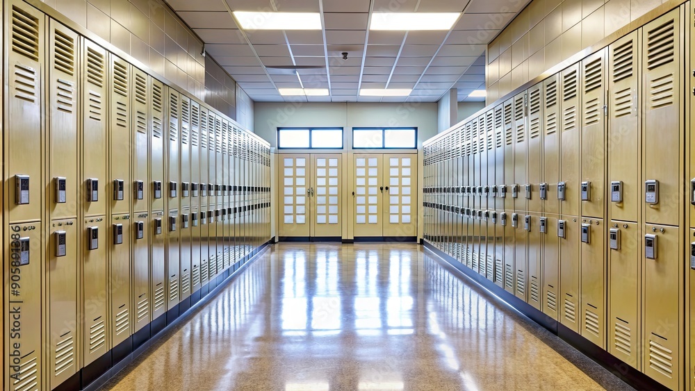 Detailed photo of a stack of school lockers in a hallway, school ...
