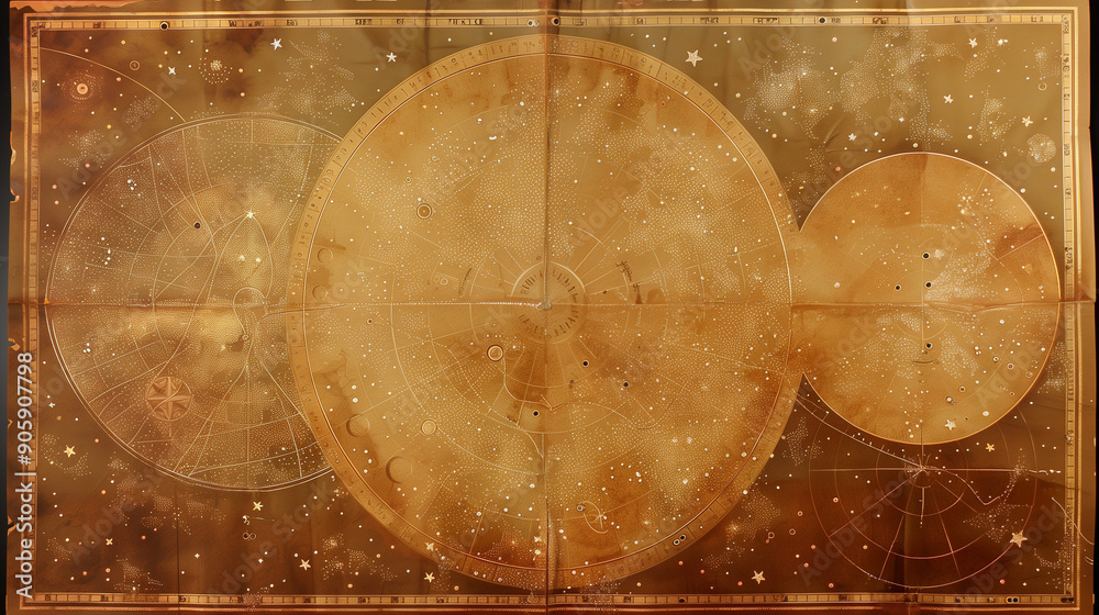 Antique celestial map with constellations, stars, and astronomical ...