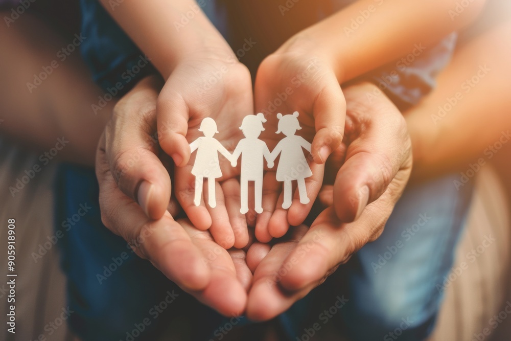Adults and children holding paper cutouts of family homes, representing ...