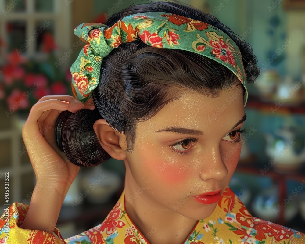 1960s Retro Hairstyle Inspiration A Classic Bun with a Floral Headscarf ...