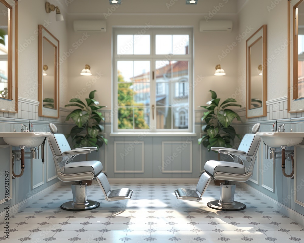 Step Back in Time Classic Barber Shop Interior with Vintage Chairs and ...