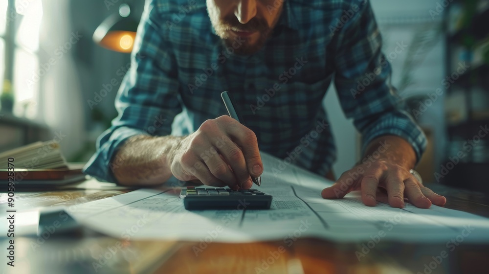 Businessman calculating the floor plan of an apartment Stock Photo ...