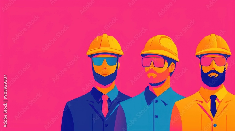 This vibrant depicts a modern flat design labor union emblem or symbol ...