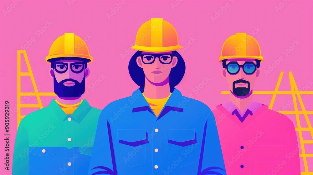 Vibrant featuring a modern flat design construction worker emblem or ...