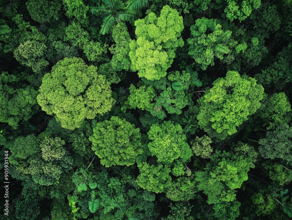 Dense Amazon rainforest canopy, viewed from above, showcasing one of ...
