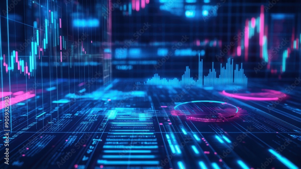 Global economic forecast illustrated with pie charts and data points ...