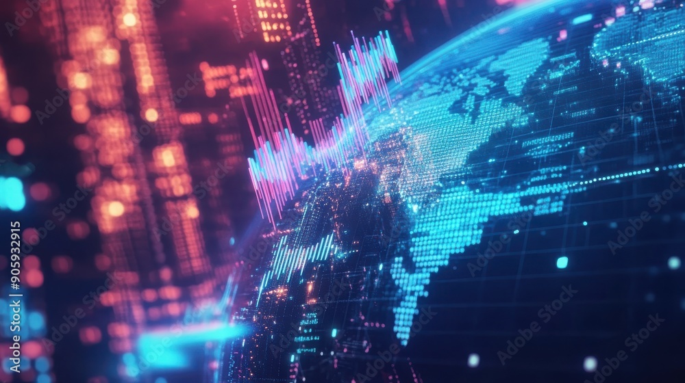 Global economic forecast illustrated with pie charts and data points ...
