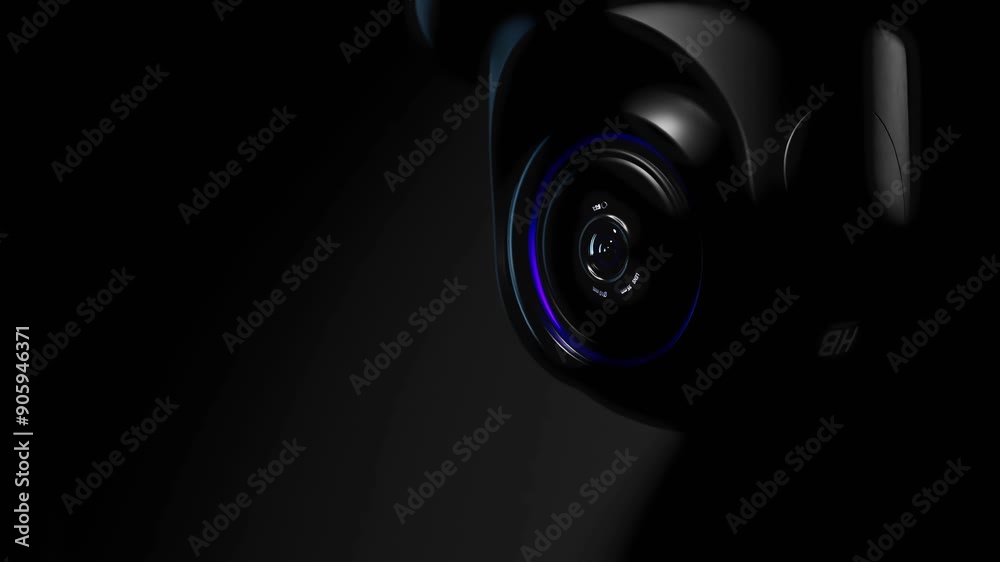 Security CCTV camera In dark area with Motion sensor. Scan the area for ...