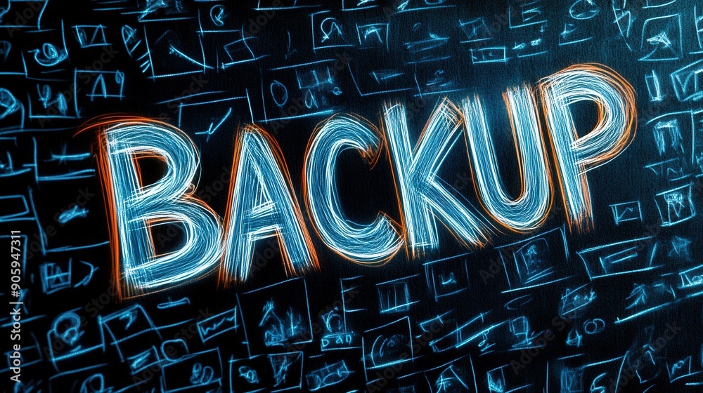 illustration a hand drawing, business corporate logo, says "backup" on ...