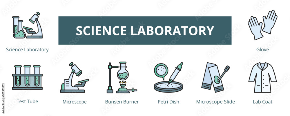 Science Laboratory Lineal Color Banner Web Icon Set Vector Illustration ...
